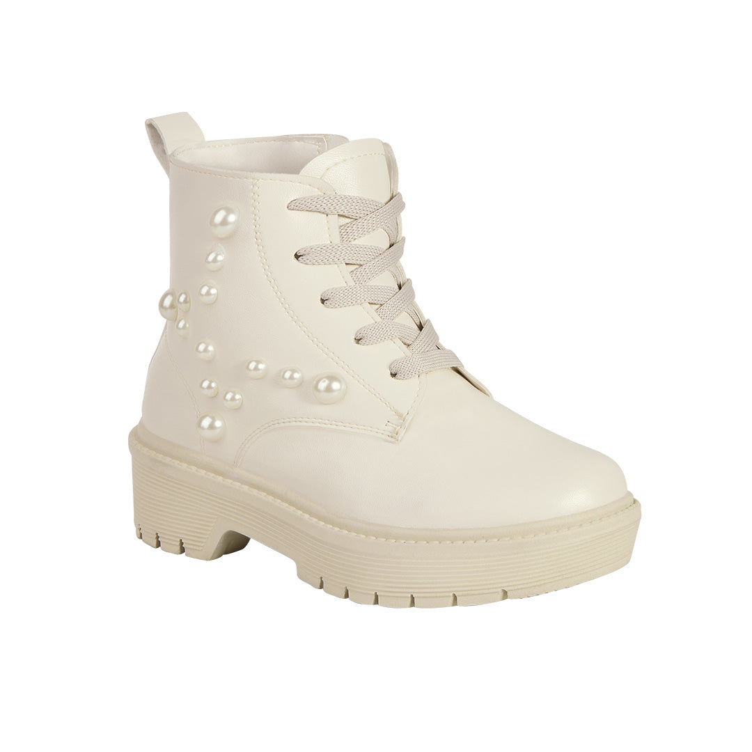 BOTÍN DE PISO HUESO CON CINTAS Y APLICACIONES 57320 – Cklass.com