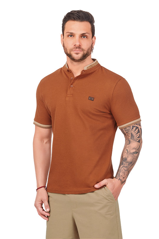 PLAYERA DE CUELLO MAO CAFÉ 90646 – Cklass.com